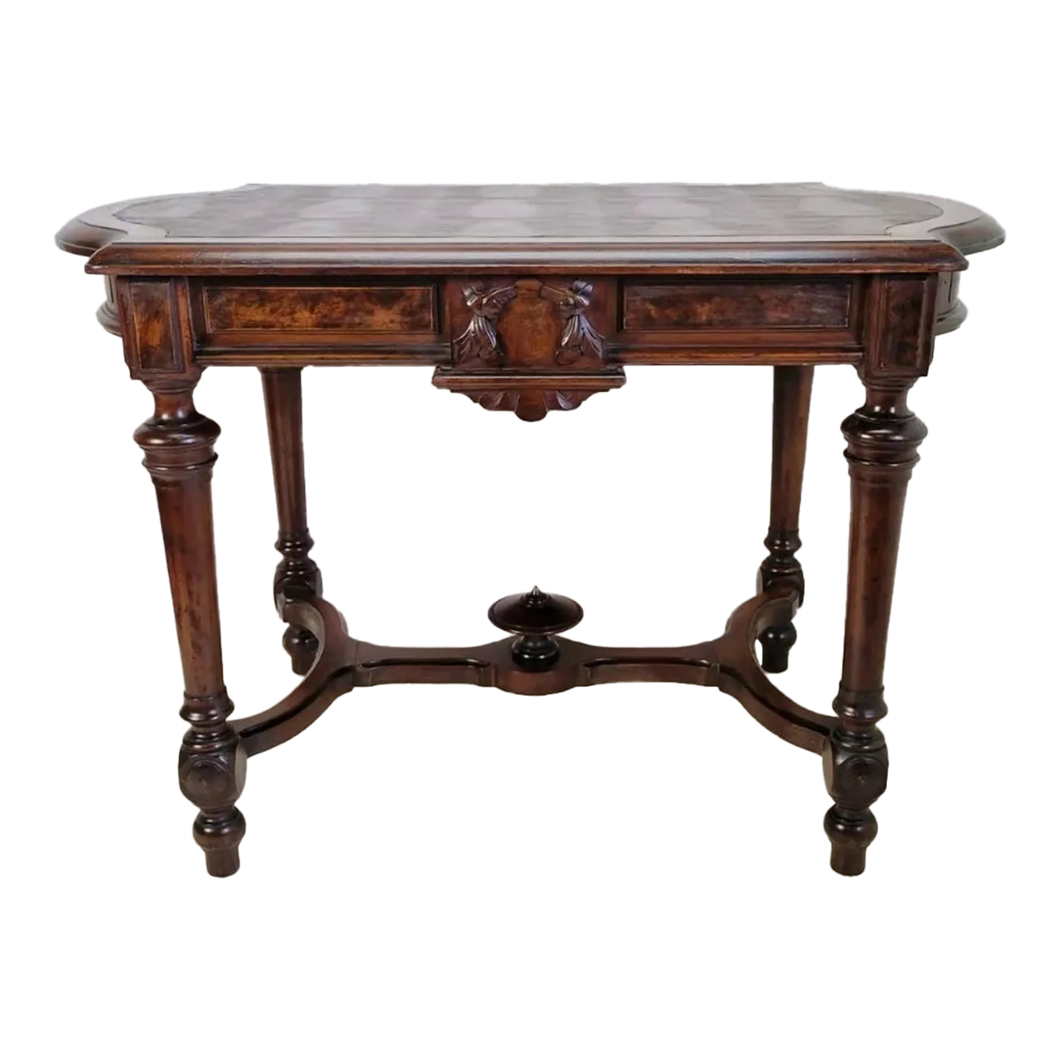 19th Century Victorian Walnut Center Table W/ Leather Top American Made ...