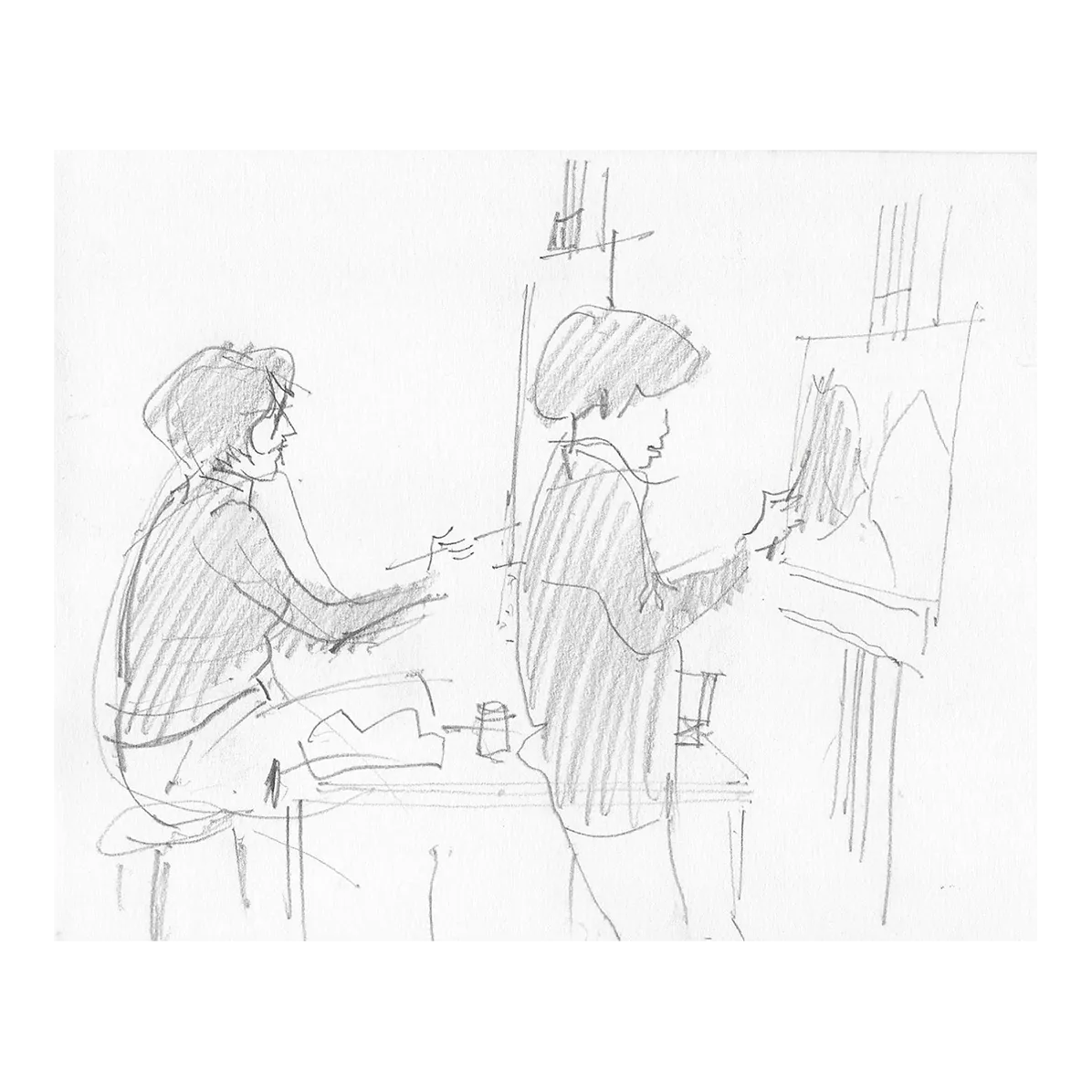 1970s Drawing if Artists Working in Studio | Chairish