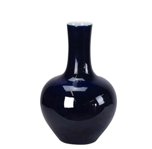 Asian Modern Deep Blue Long Neck Porcelain Vase | Chairish