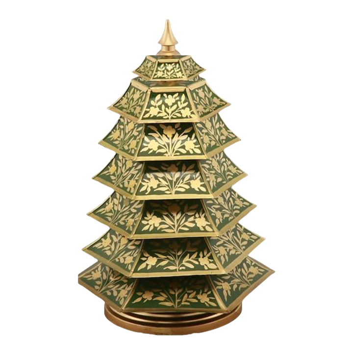 Tole Green/Gold Chinoiserie Christmas Tree, 12" | Chairish