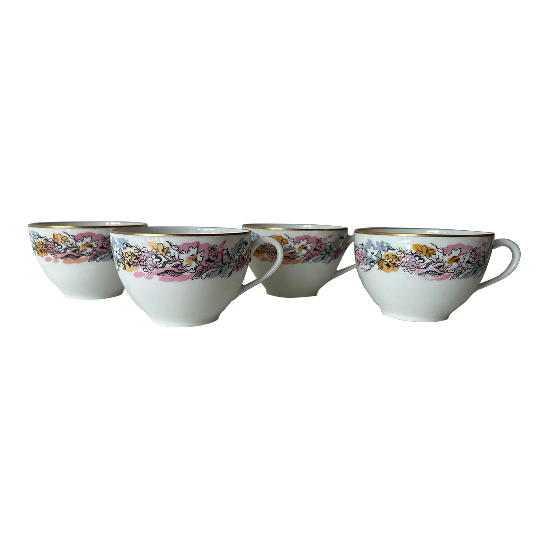 Vintage Porcelain Raynaud Limoges Cups- Set of 4 | Chairish