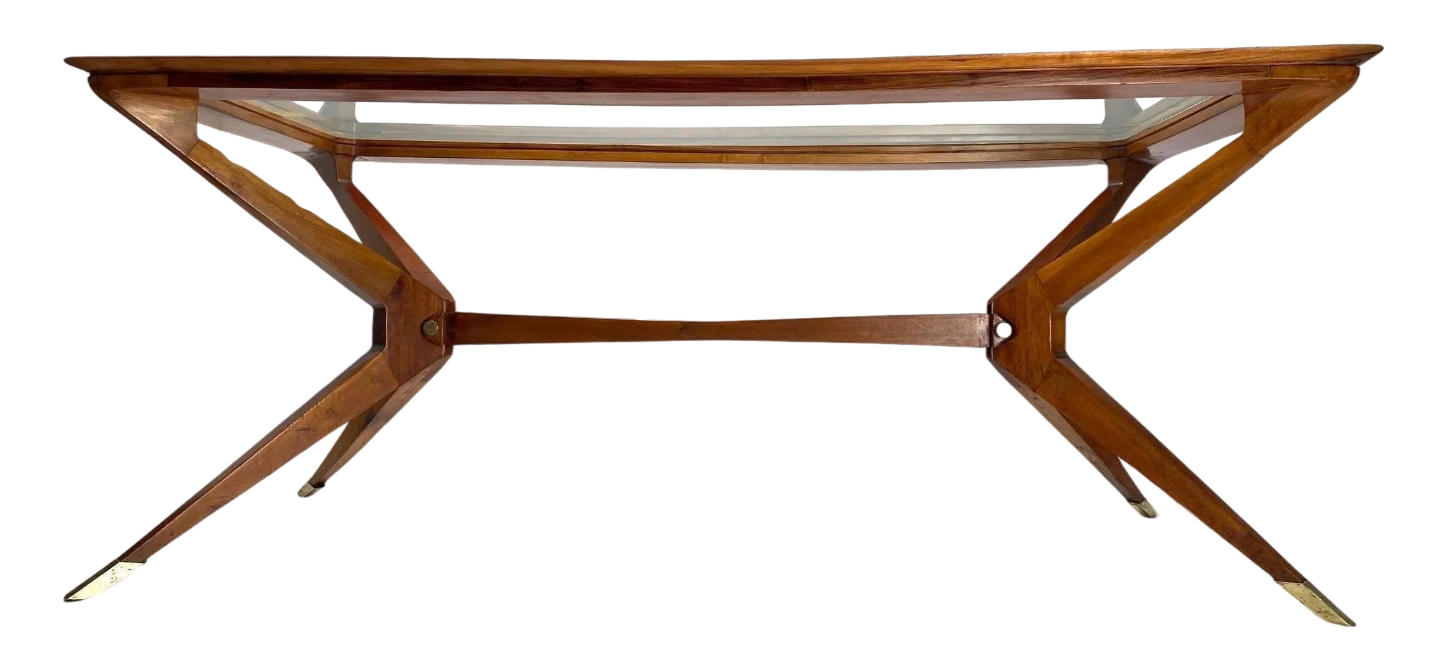 Vintage Italian Table in Wood and Brass by Turin School, 1950s | Chairish