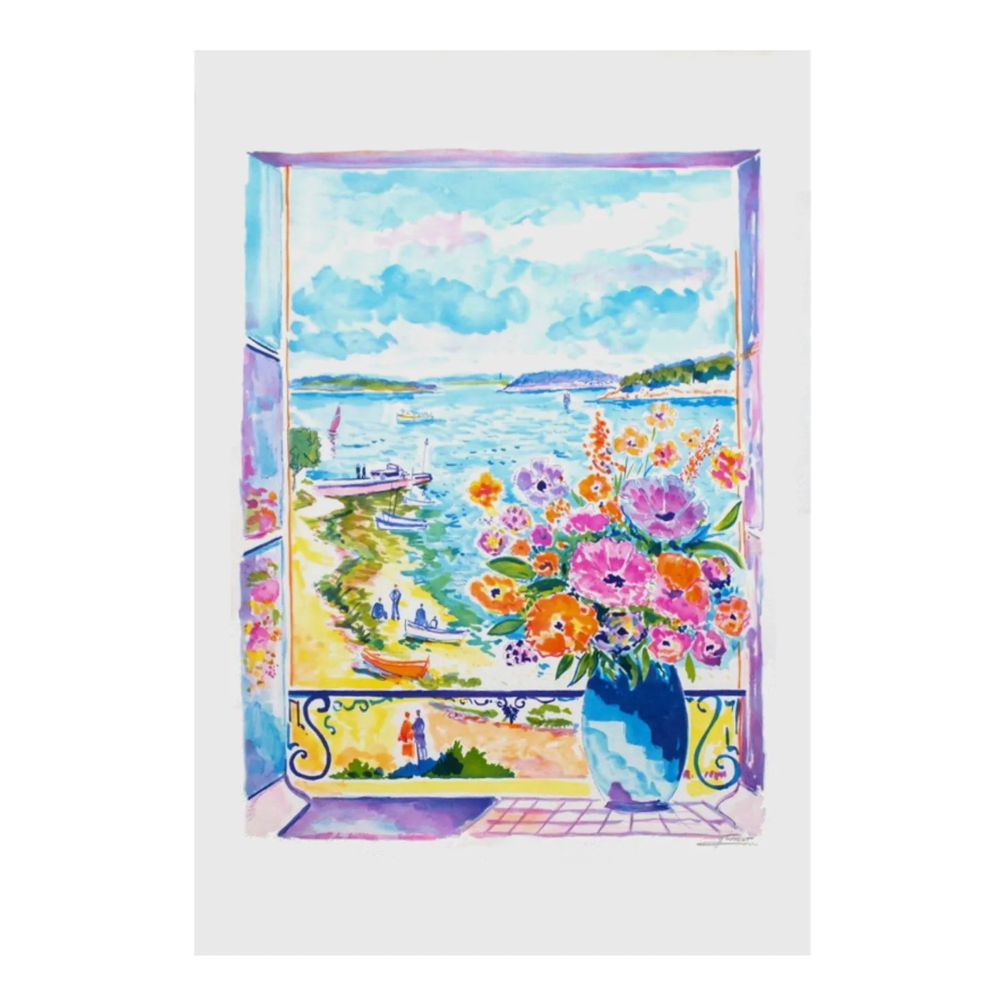 1985 Jean Claude Picot Auray's River Lithograph | Chairish