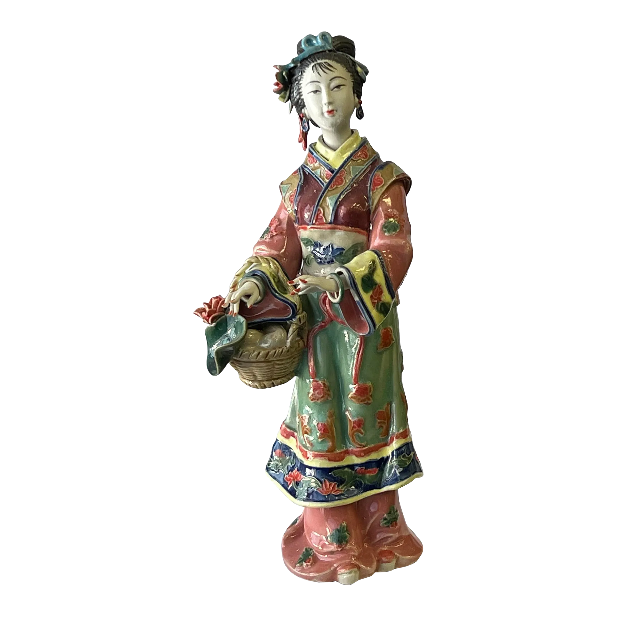 Chinese Oriental Porcelain Ancient Style Dressing Lady Figure | Chairish