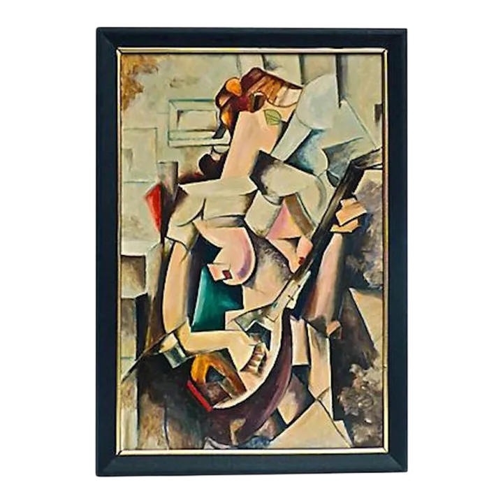 Vintage Art Deco Cubist Musician Oil Painting | Chairish