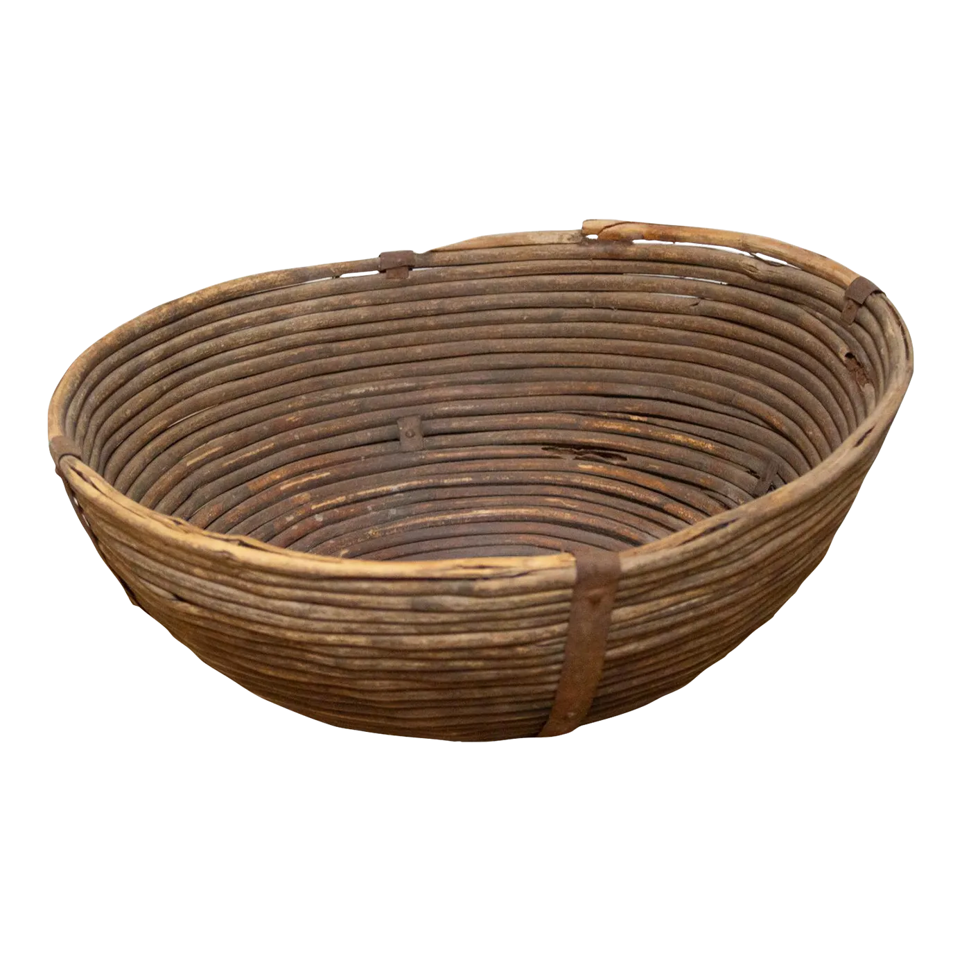 Vintage Indian Wicker & Iron Basket-Kalimpang | Chairish