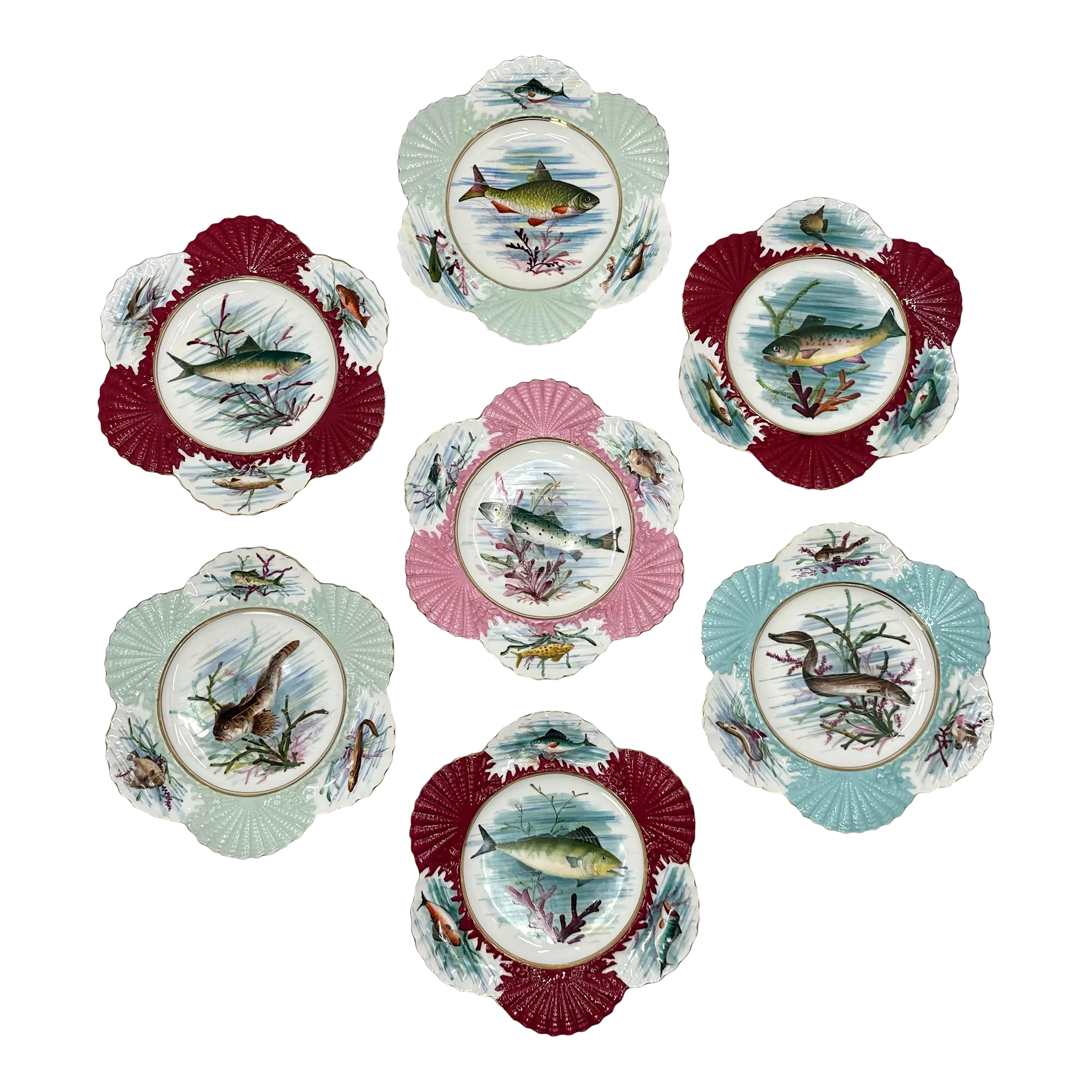 Antique 1880s Victorian Beautifully Hand Painted Fine China Fish Plates ...