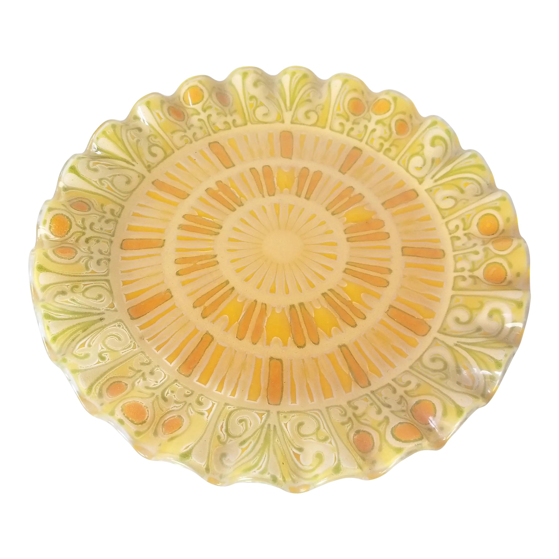 Higgins Glass Plate in Saffron, Signed in White | Chairish