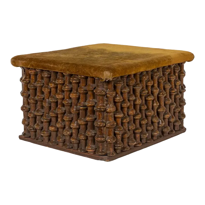 American Folk Art Spool Ottoman | Chairish