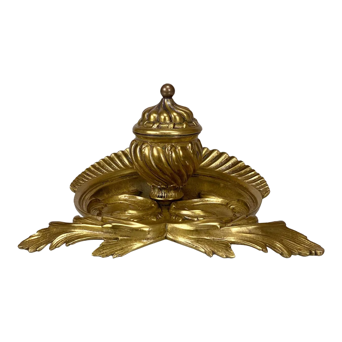Antique Rococo Louis XIV Brass Fountain Pen Inkwell | Chairish