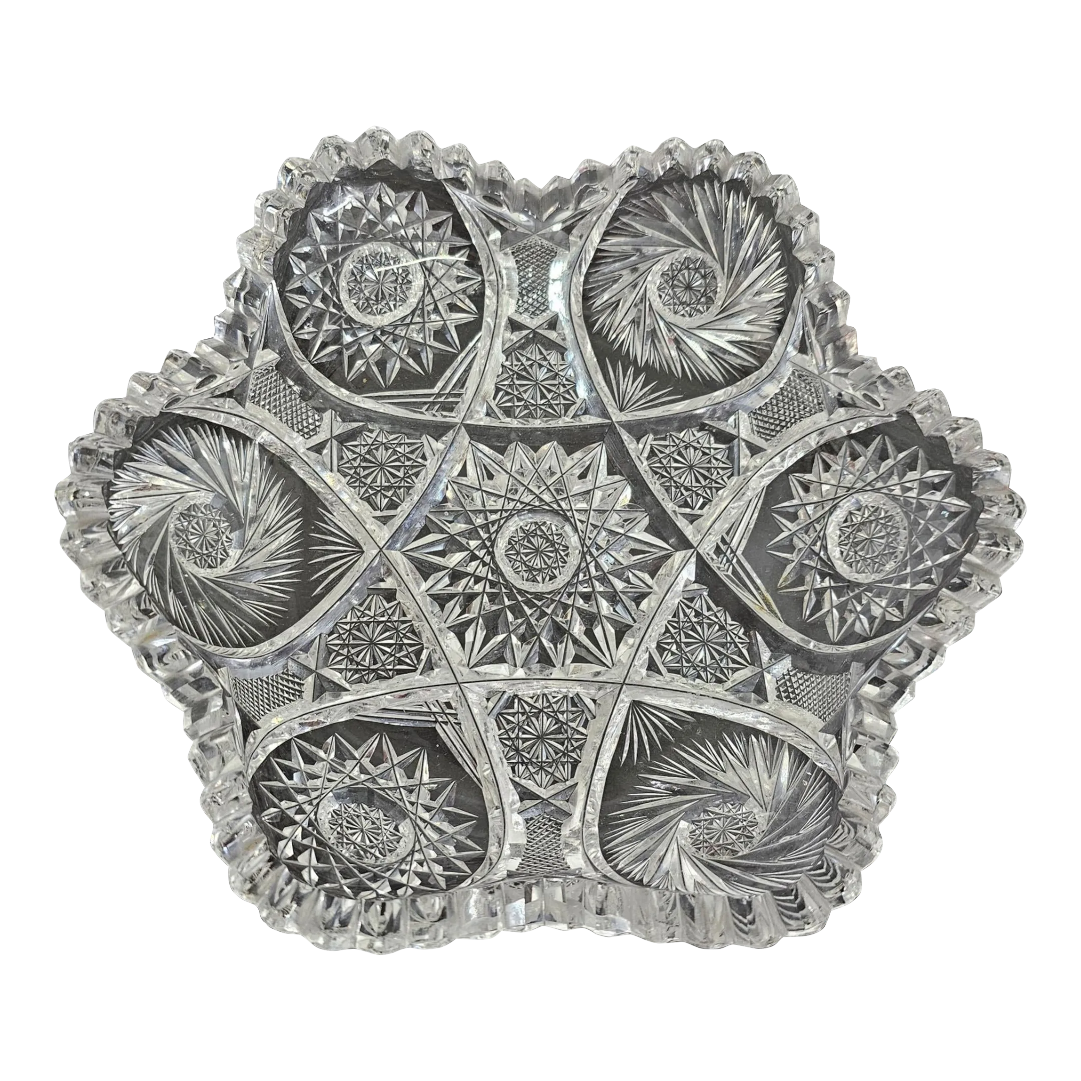 Abp American Brilliant Cut Glass Scalloped Hob Star Dish Sawtooth ...