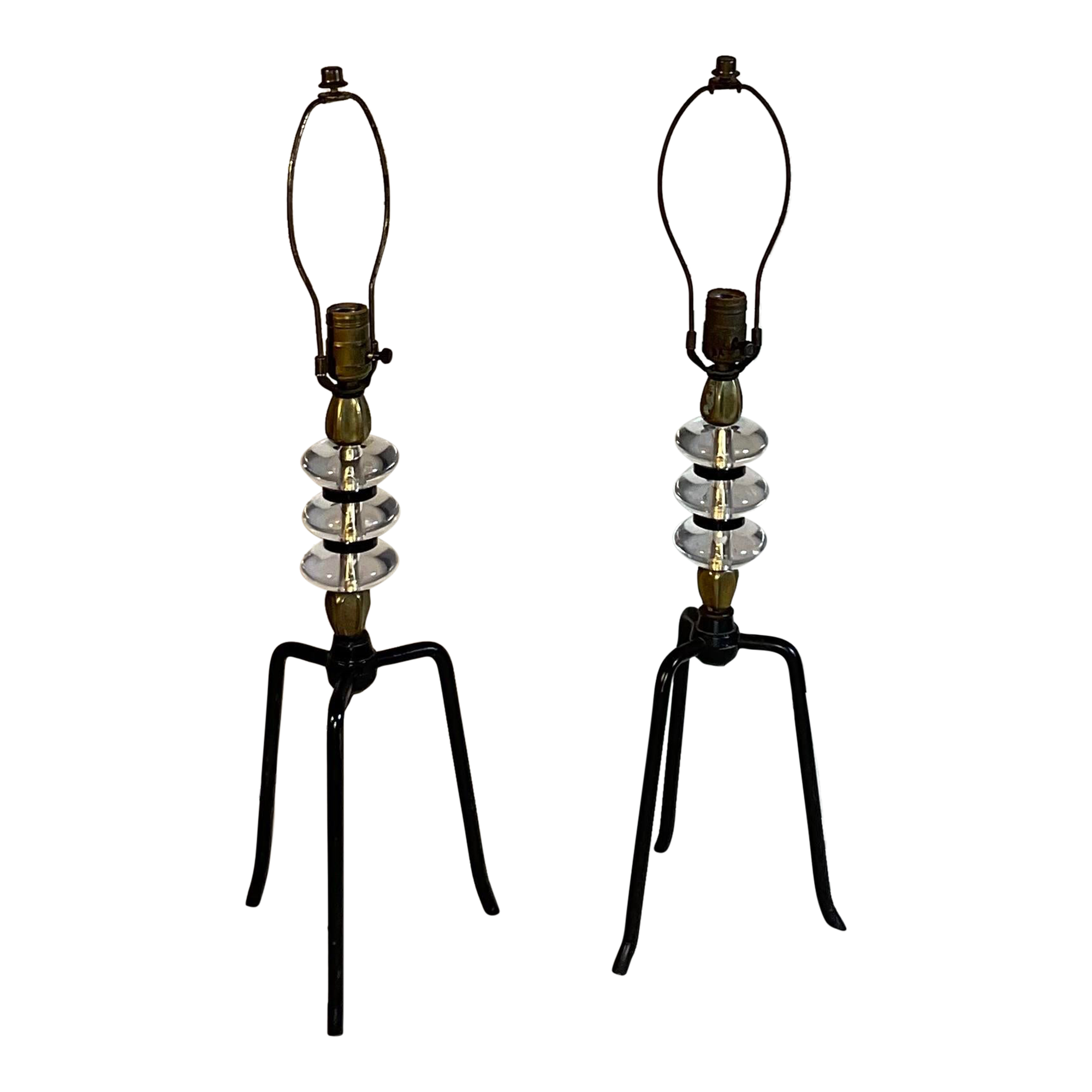 1950's Atomic Age Table Lamps in Brass and Acrylic - a Pair | Chairish