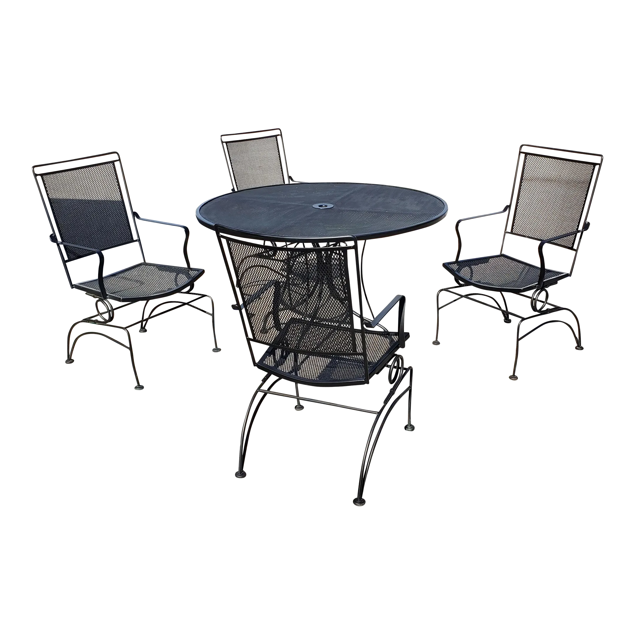 Vintage Woodard Style Wrought Iron Table With 4 Matching Chairs | Chairish