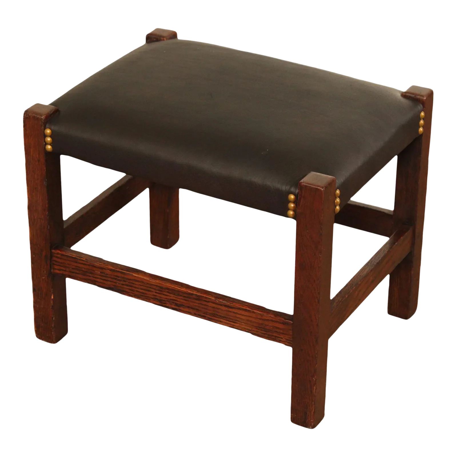 Antique Mission Oak and Leather Stool or Ottoman | Chairish
