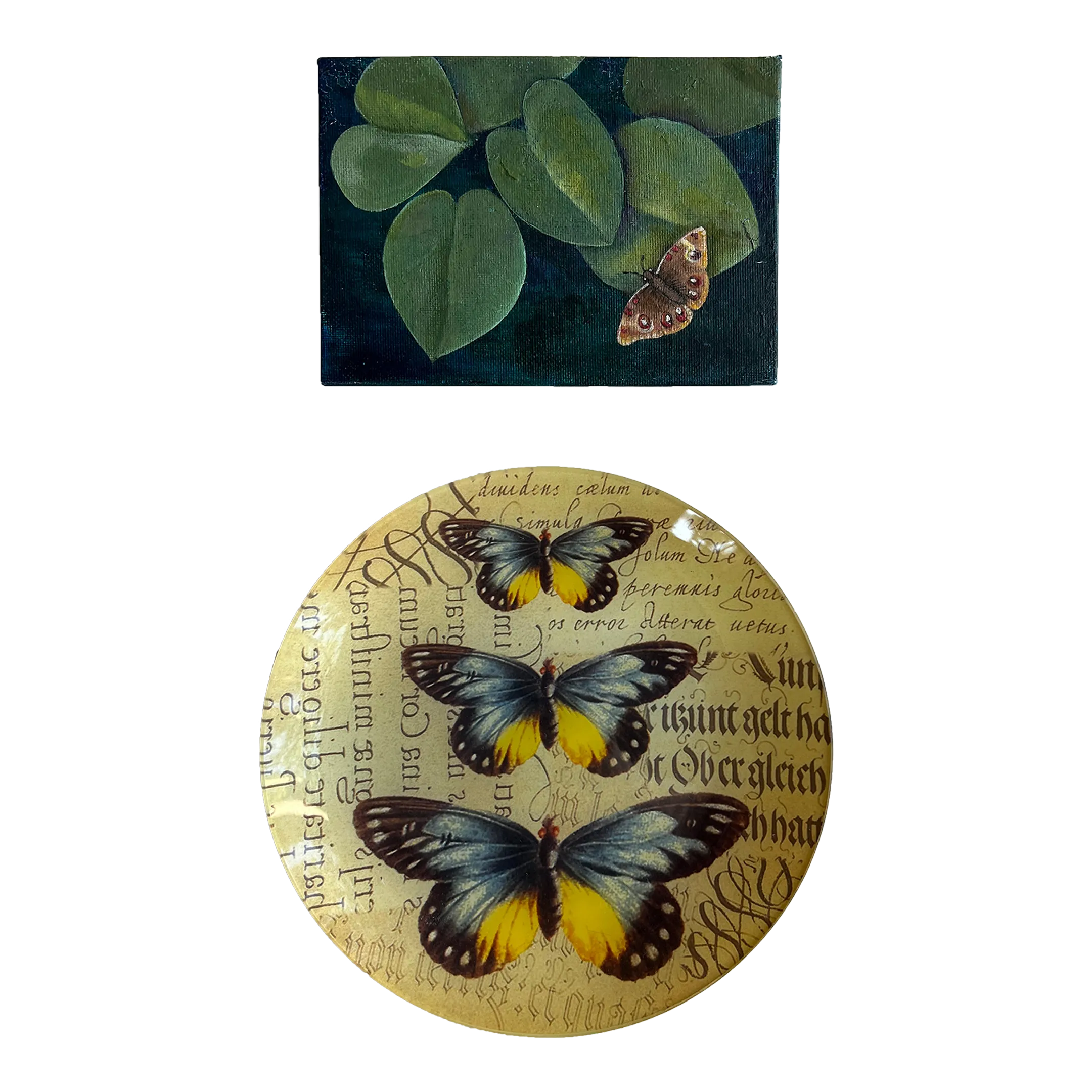 Decoupage Butterfly Plate & an Acrylic Painting of a Butterfly | Chairish