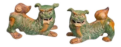 Tang Dynasty Color Fu Dogs - a Pair | Chairish