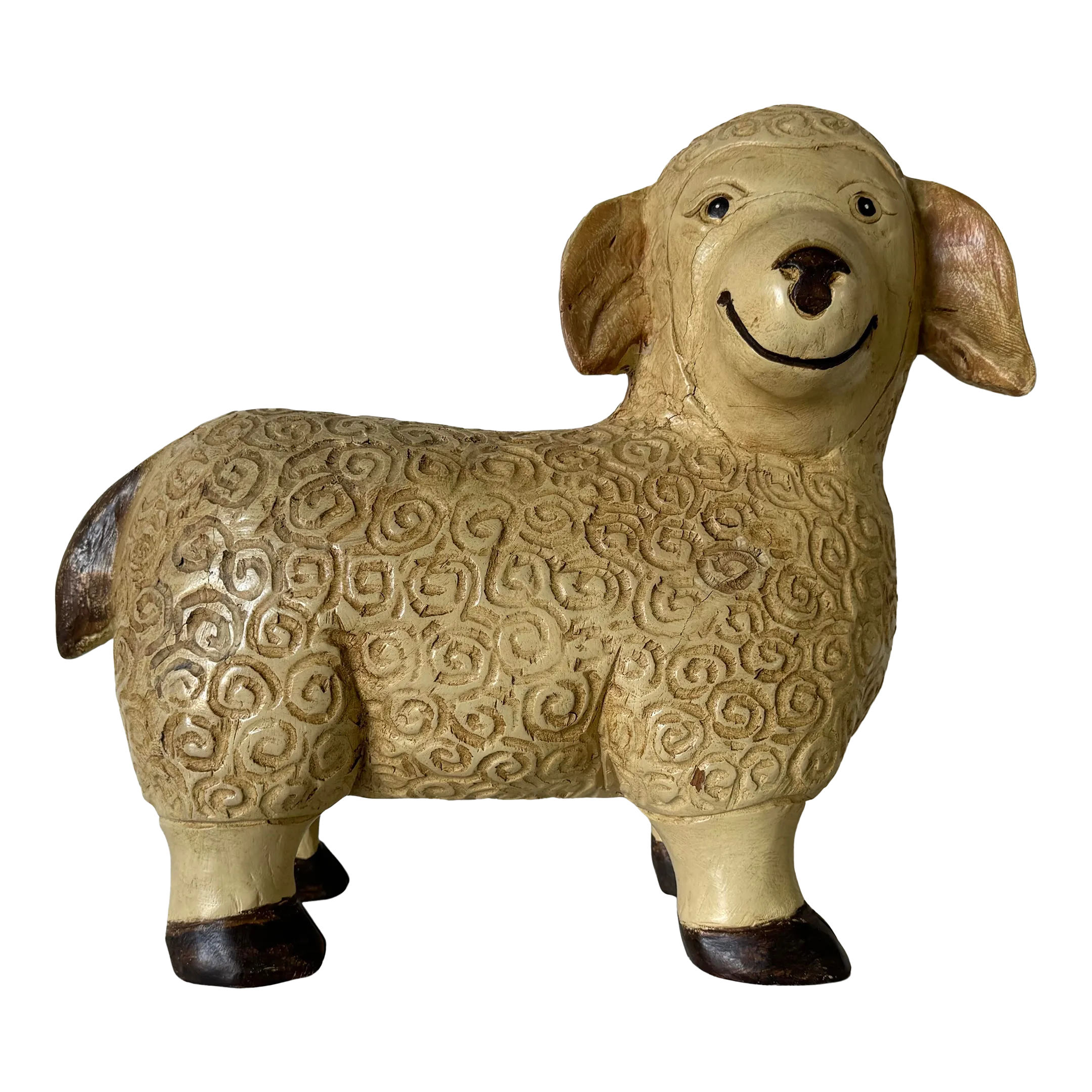 Vintage Hand Carved Wood Sheep Sculpture | Chairish