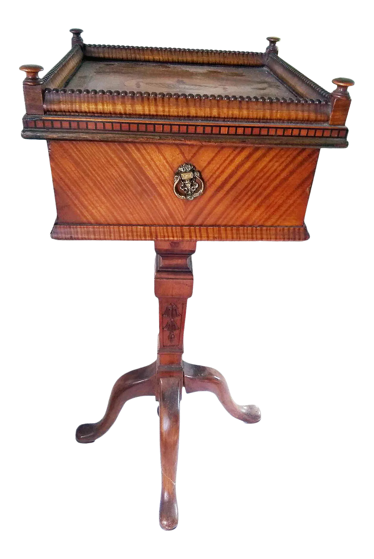 Antique 4-Legged Table Stand With Drawer and Inlaid Top | Chairish