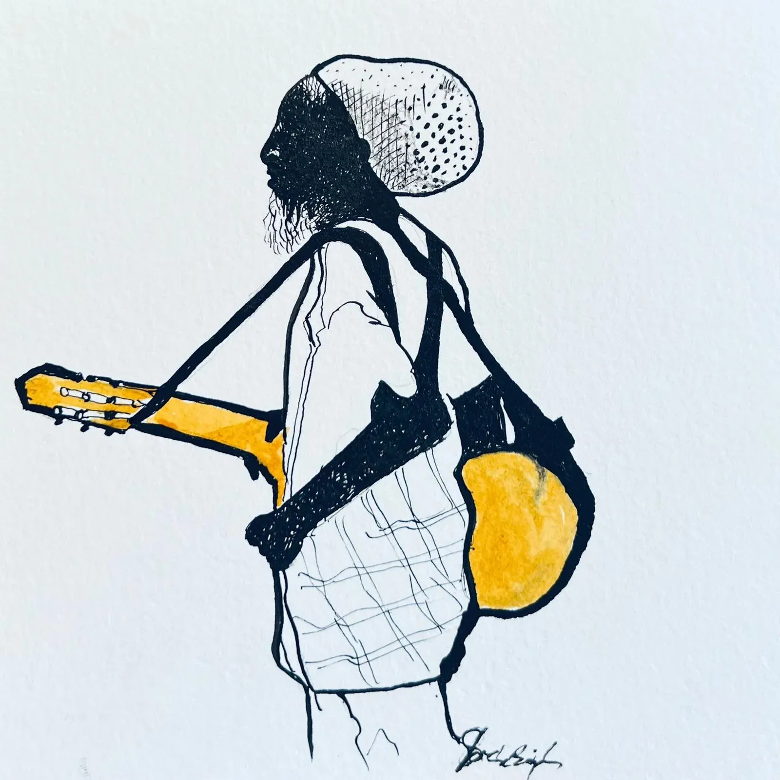 "The Jamaican Busker" Contemporary Original Figurative Drawing by Shabs ...