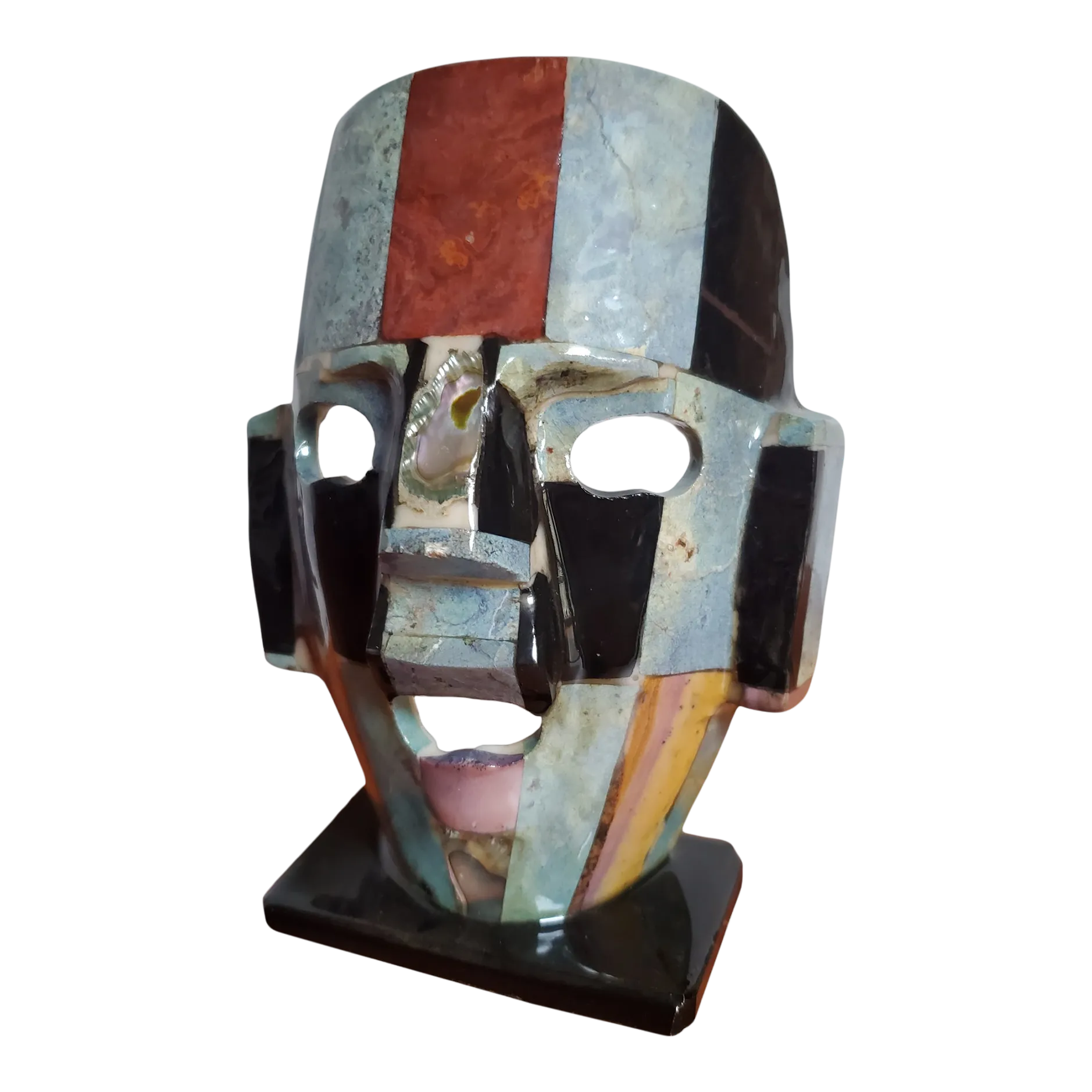Aztec Mayan Onyx Abalone Semi Precious Stone Mosaic Burial Face Mask 6 ...