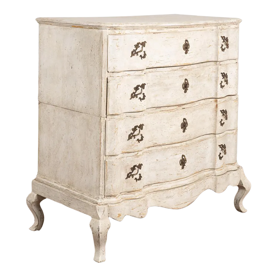 Antique Large White Painted Baroque Chest of 4 Drawers, Denmark Circa ...