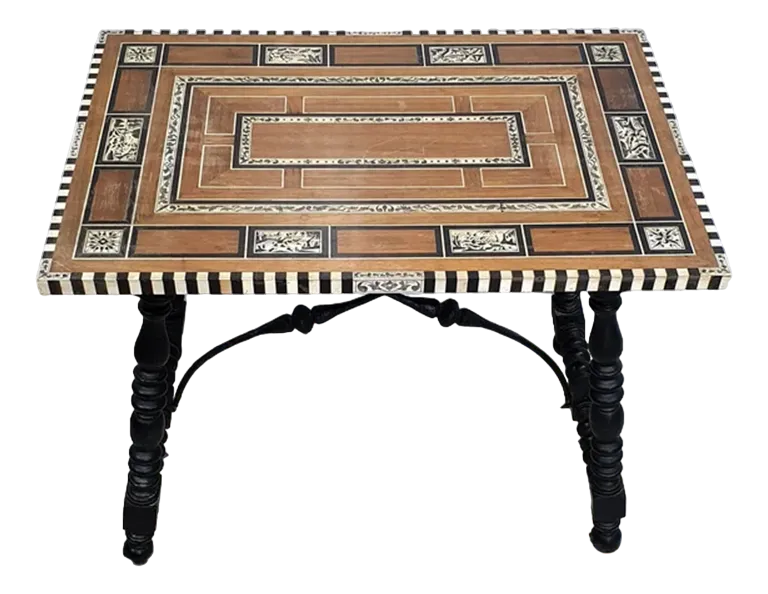Antique Spanish Taracea and Wrought Iron Auxiliary Table, 19th Century ...