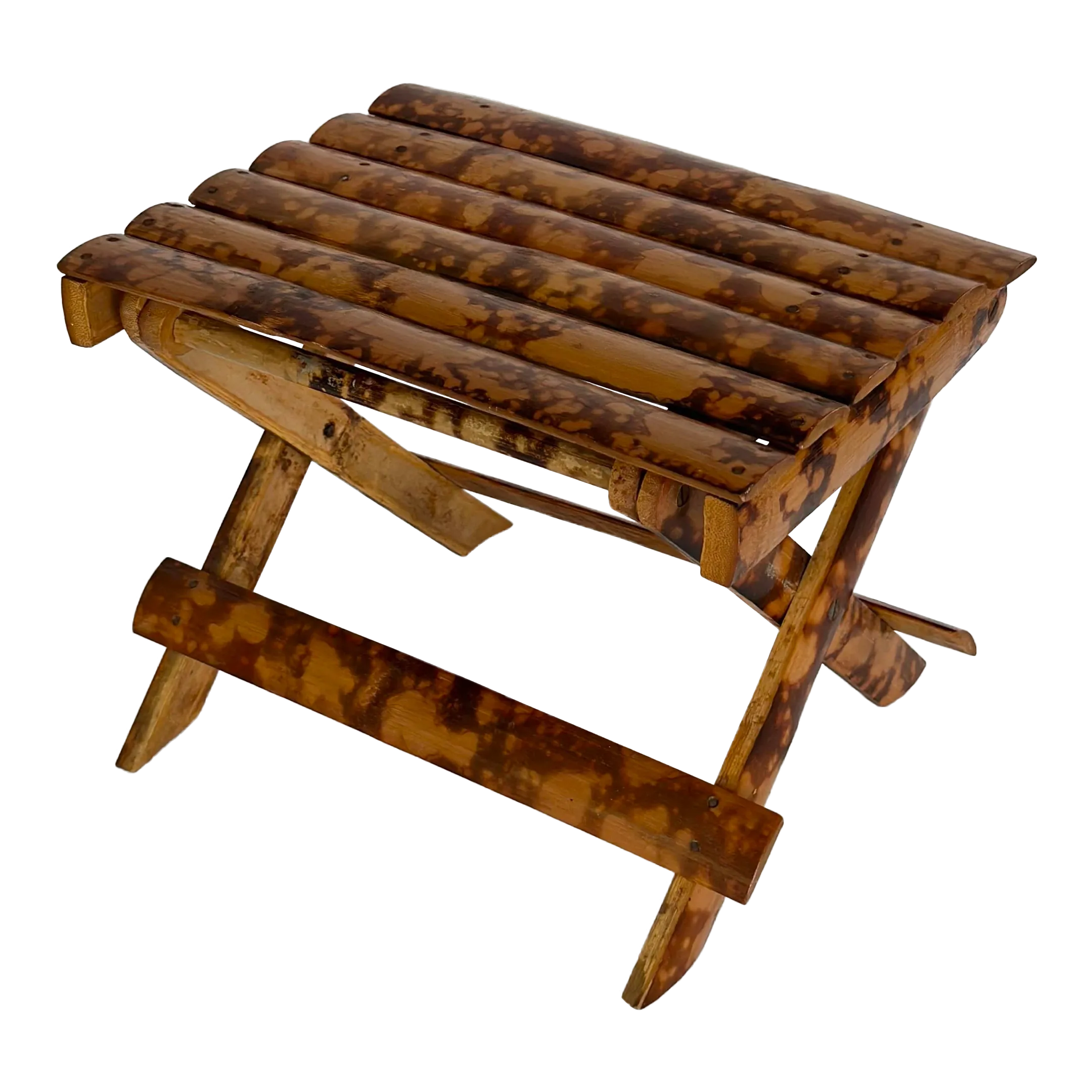1950s Burnt Tortoise Bamboo Foldable Footstool | Chairish