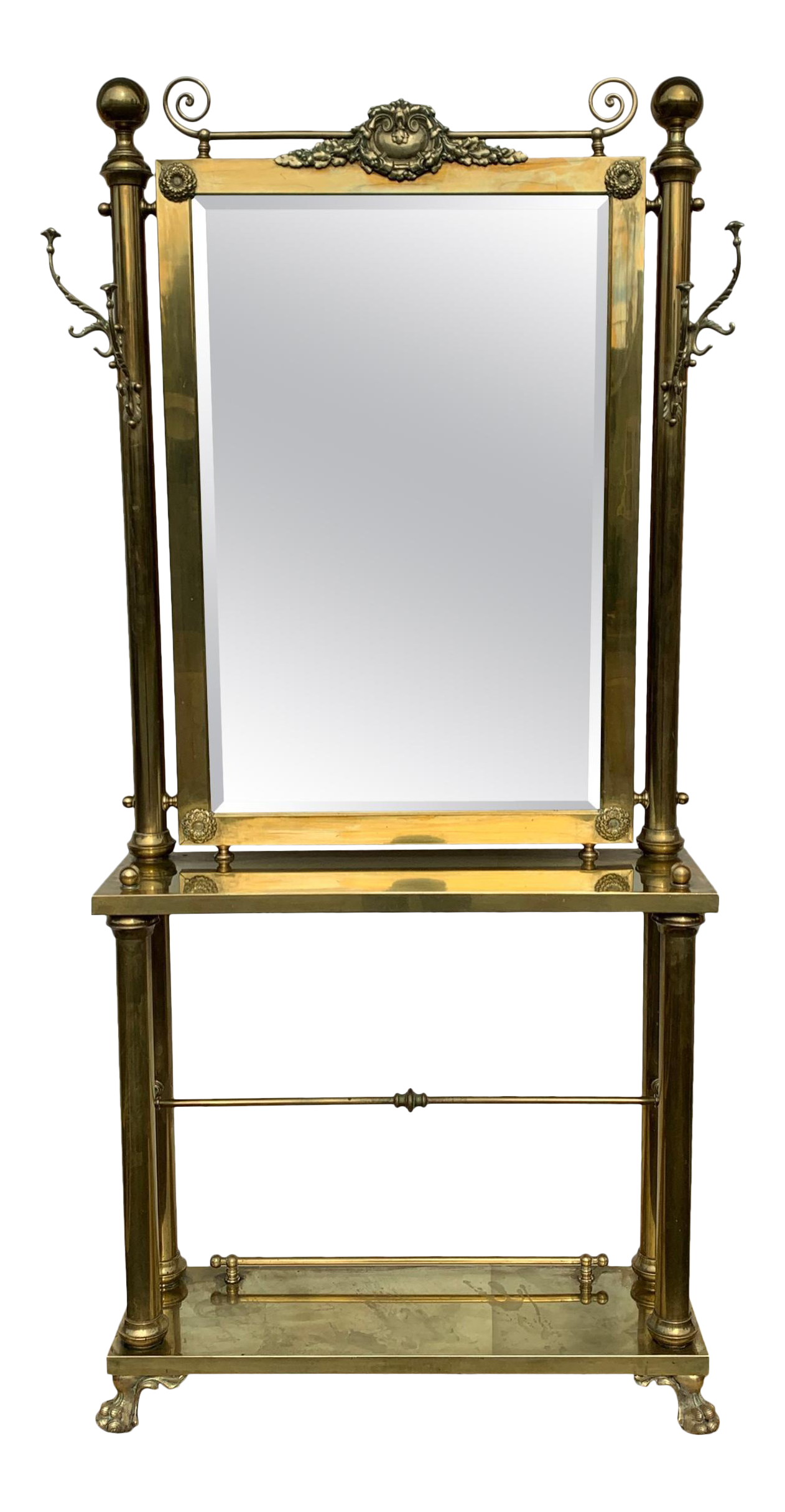 Brass Hall Tree Console Table / Mirror | Chairish