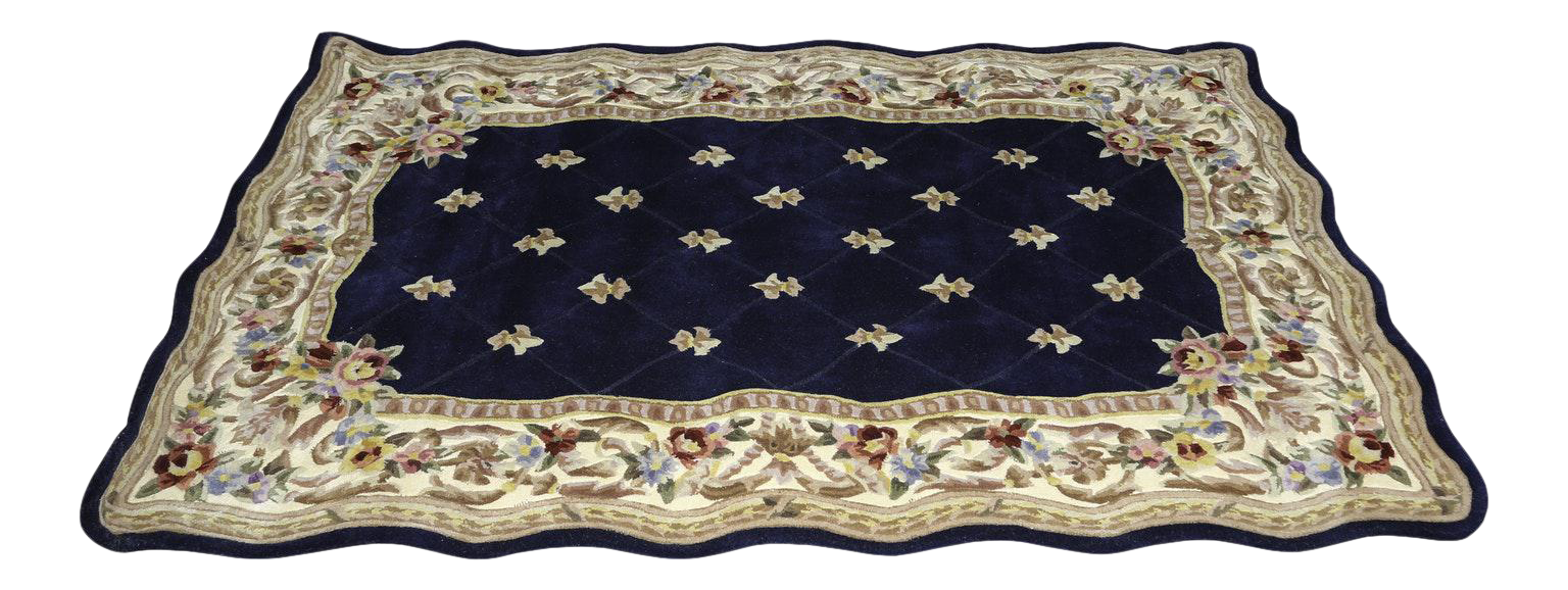 Rug - Fleur De Lis Scallop Wool Rug - 5' X 8' | Chairish