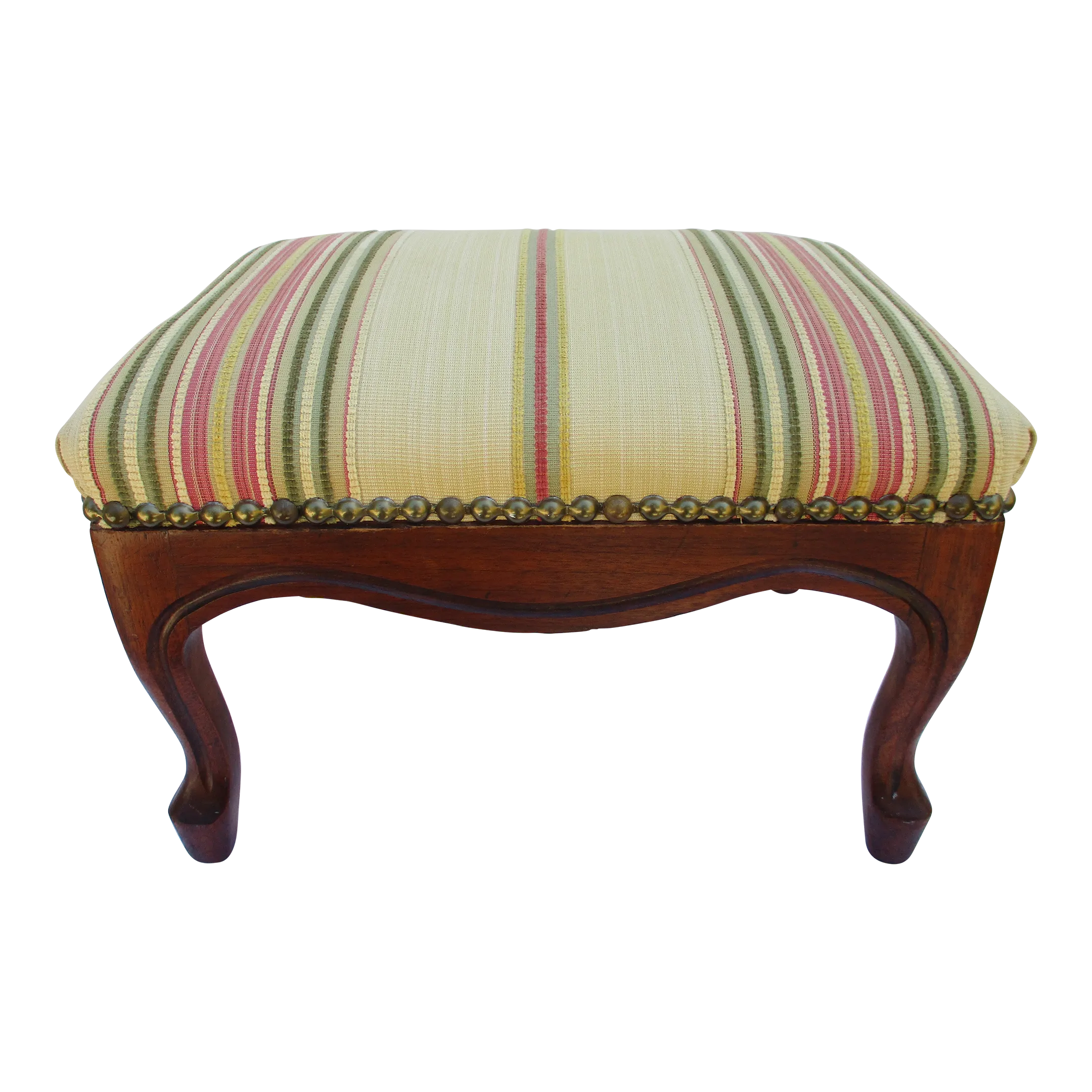 Cream and Striped French Country Style Footstool | Chairish