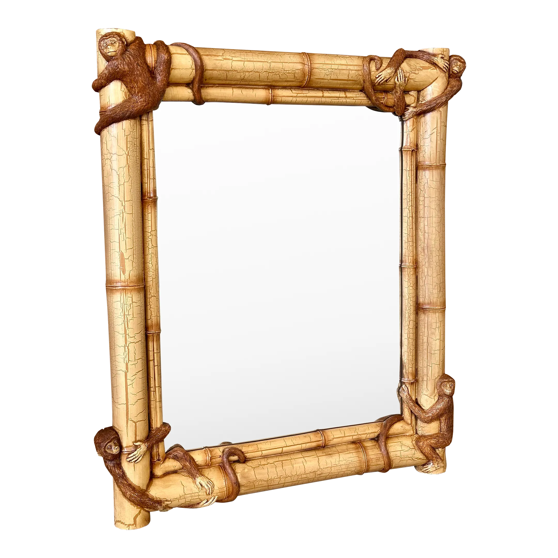 Late 20th Century Sculptural Faux Bamboo Monkey Wall Mirror | Chairish