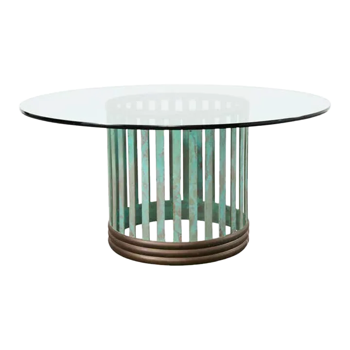 Patinated Bronze Garden Dining Center Table With Verdigris | Chairish