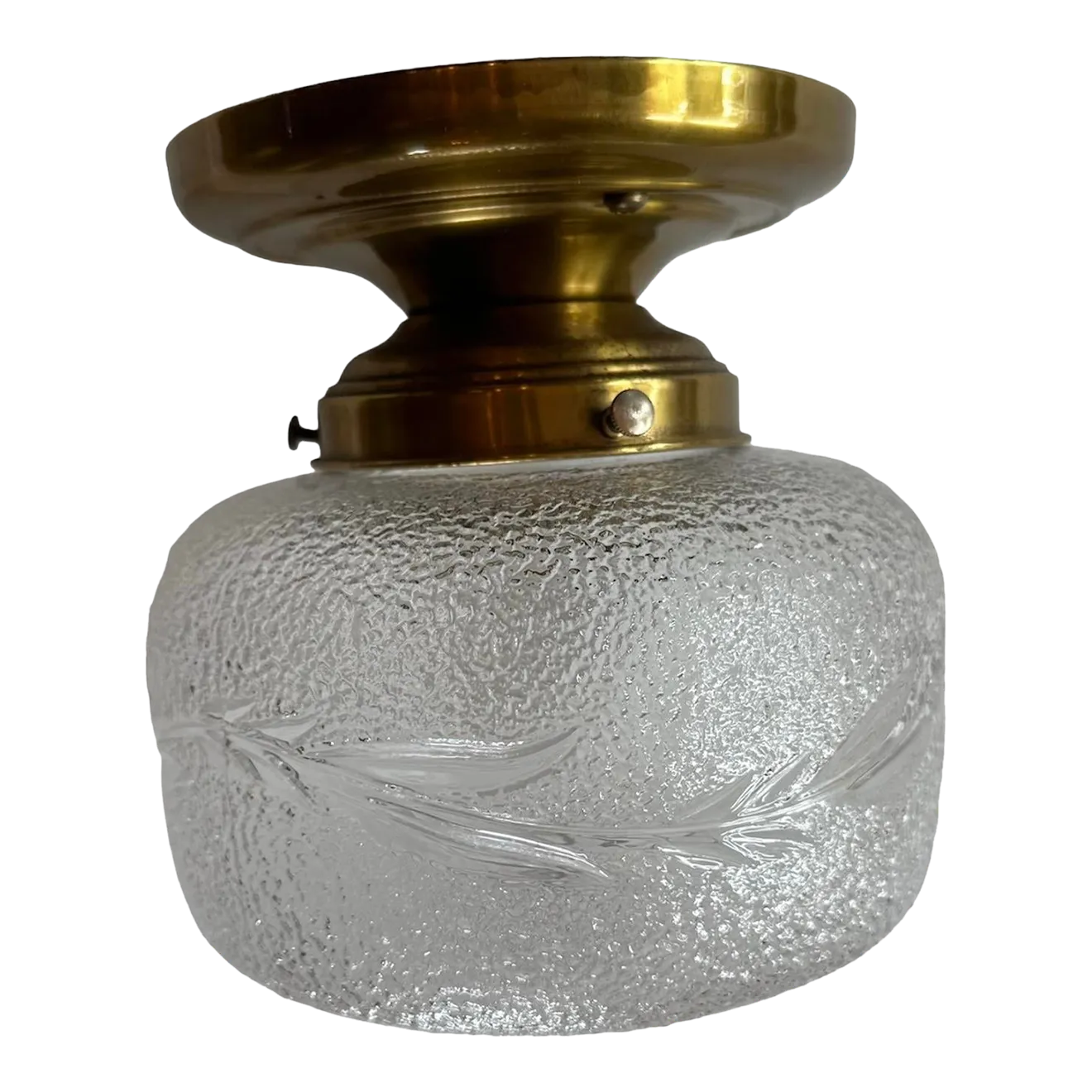 Mid-Century Pressed Glass Petite Flushmount Fixture With Original Brass ...