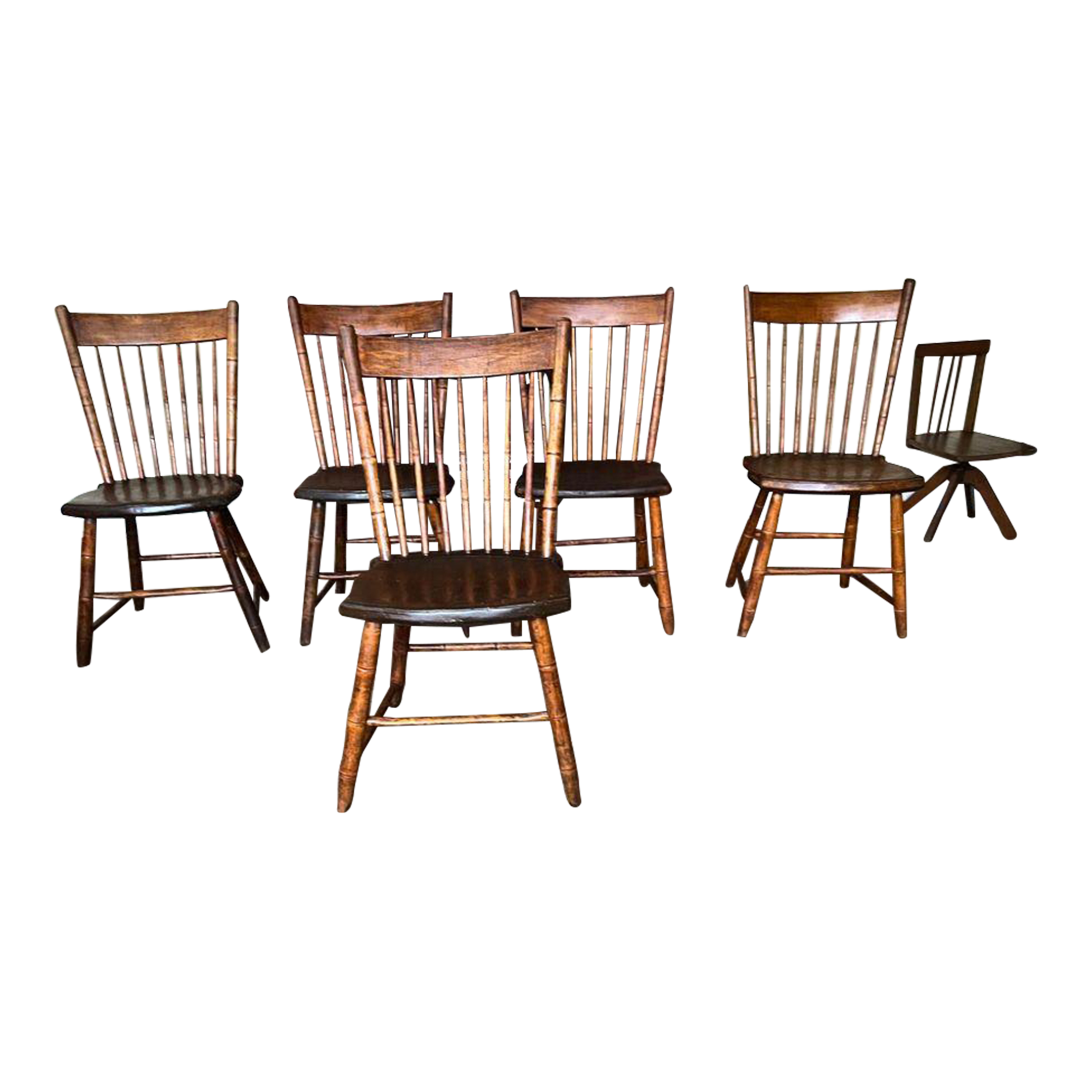 19th Century Set of 5 Antique Primitive Style Yellow Pine Dining Side ...