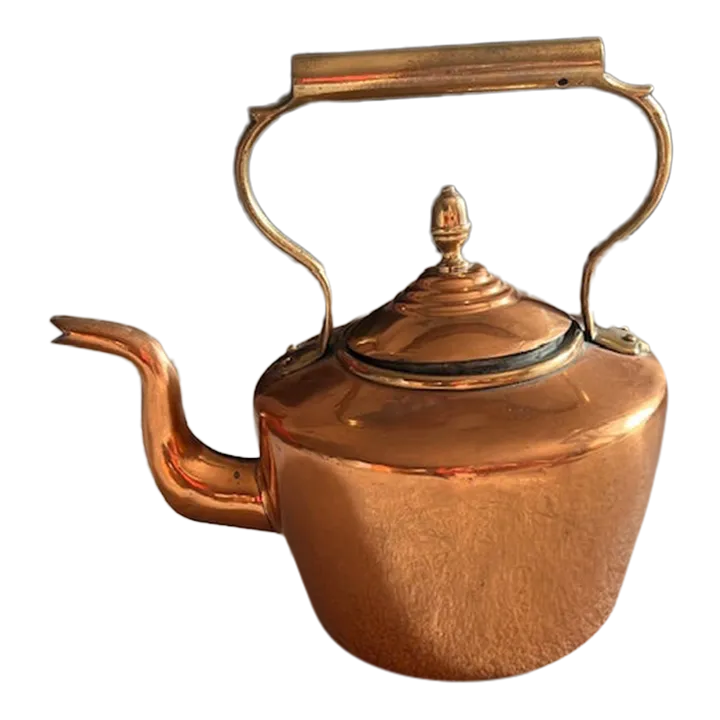 Early 1800s English Heavy Gauge Copper Tea Kettle | Chairish