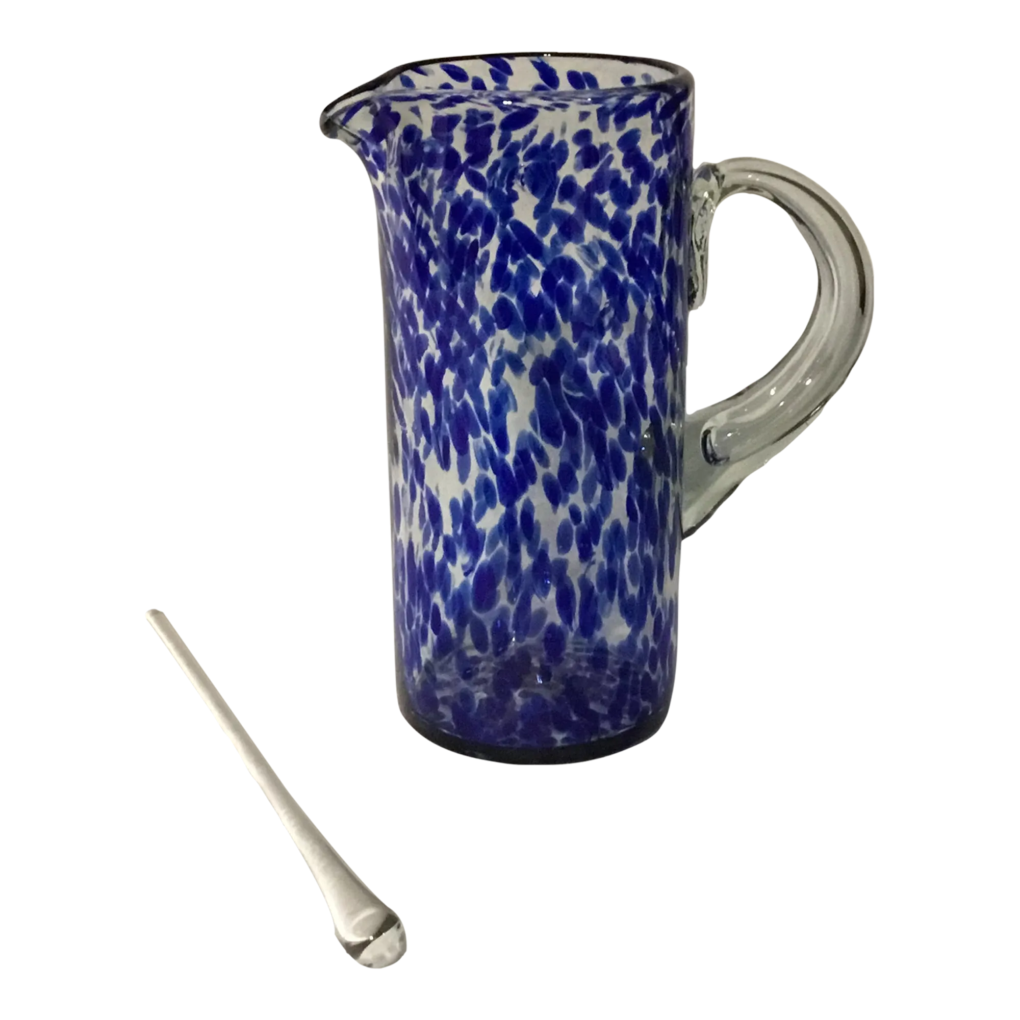 2000s Blue and White Glass Cocktail Mixer Pitcher With Glass Stirrer ...