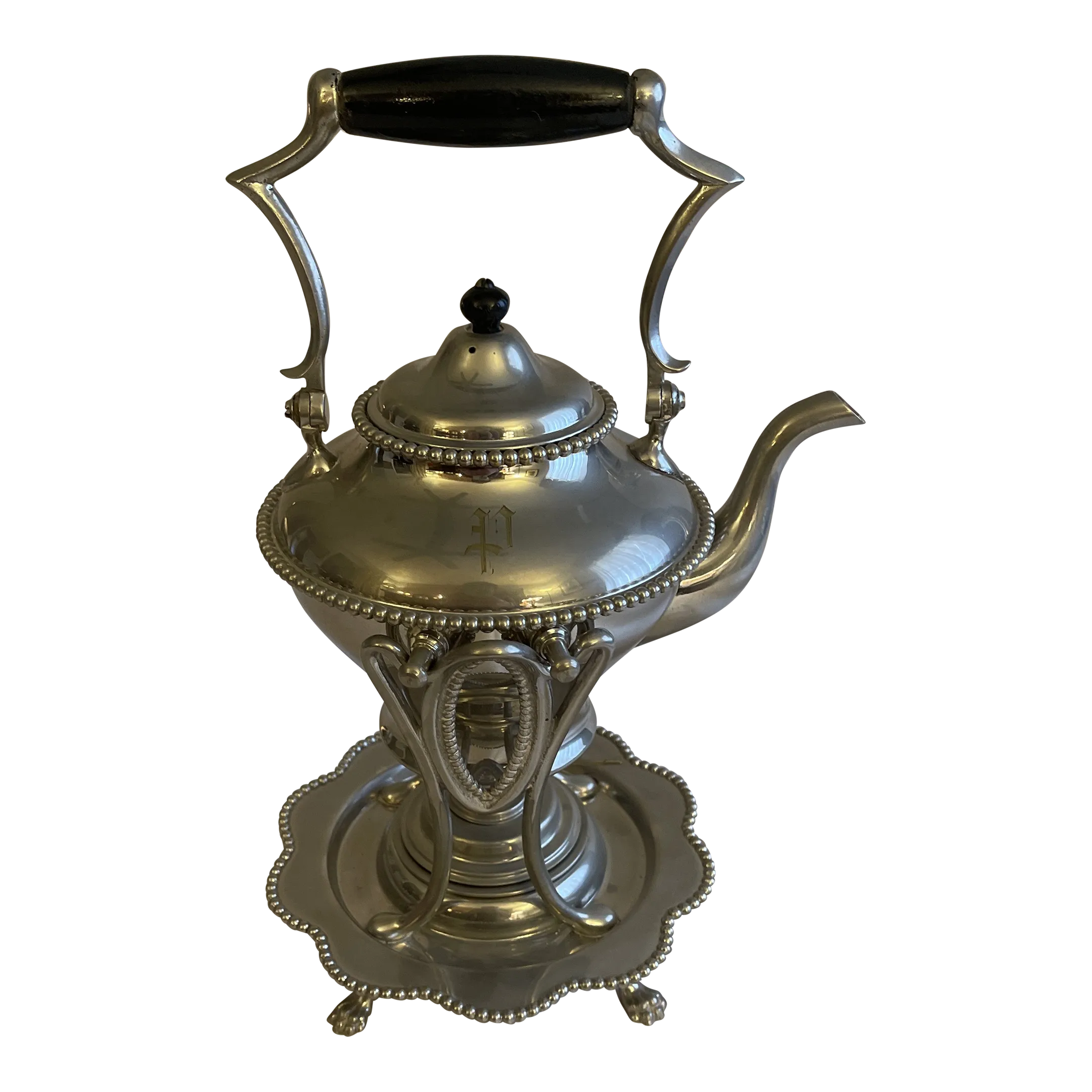 1892 Tilting Teapot on Stand With Burner | Chairish