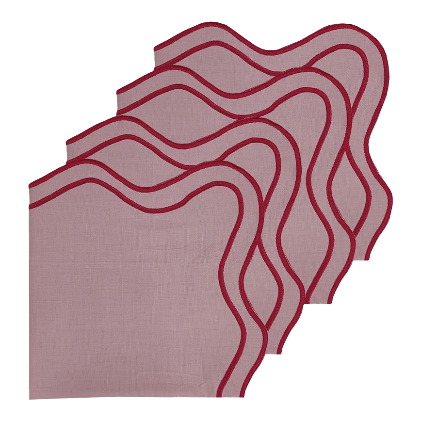 Handmade Wave Scalloped Napkins with Double Embroidered Trim, Light ...