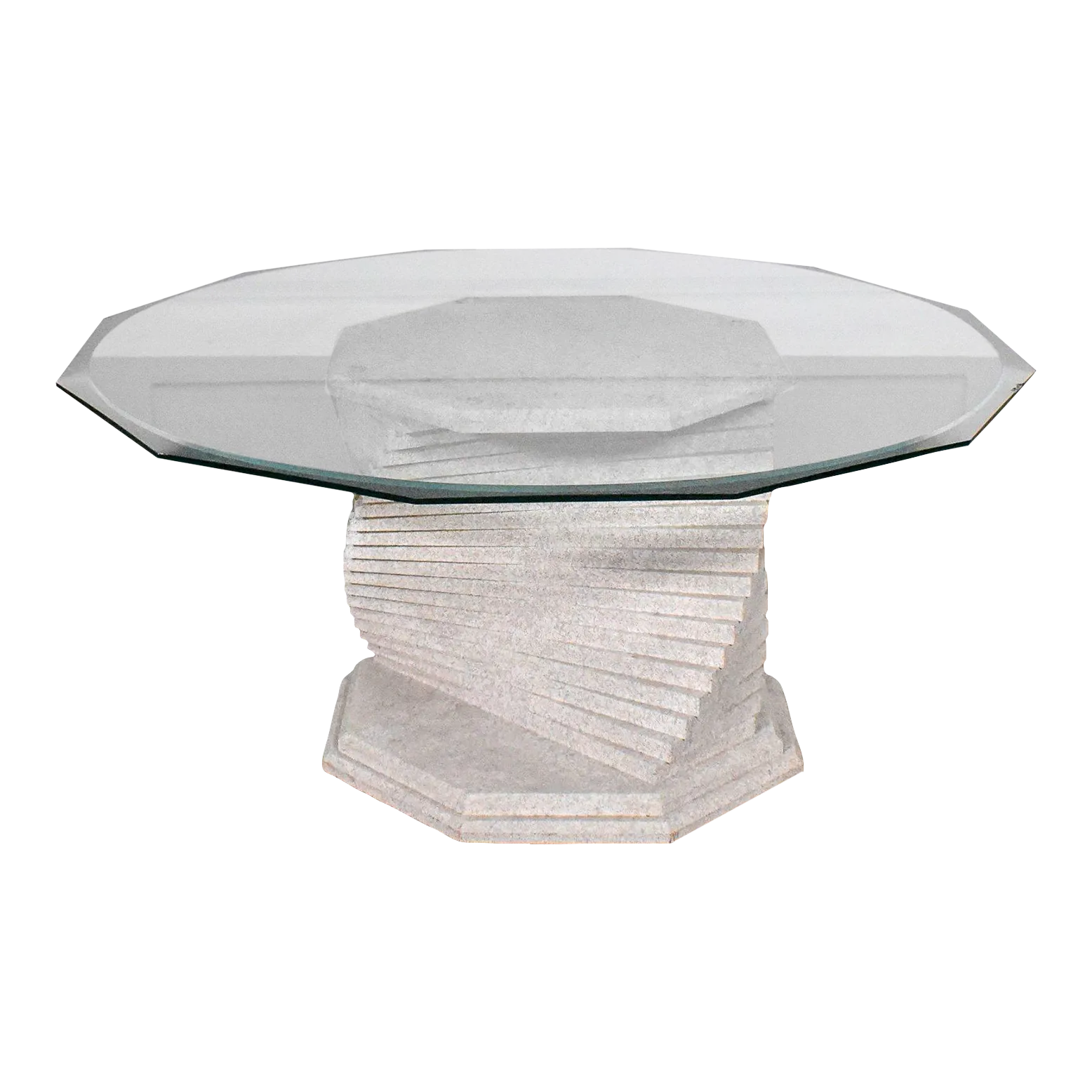 Modern Stacked Spiral Helix Faux Stone Textured Pedestal Coffee Table ...