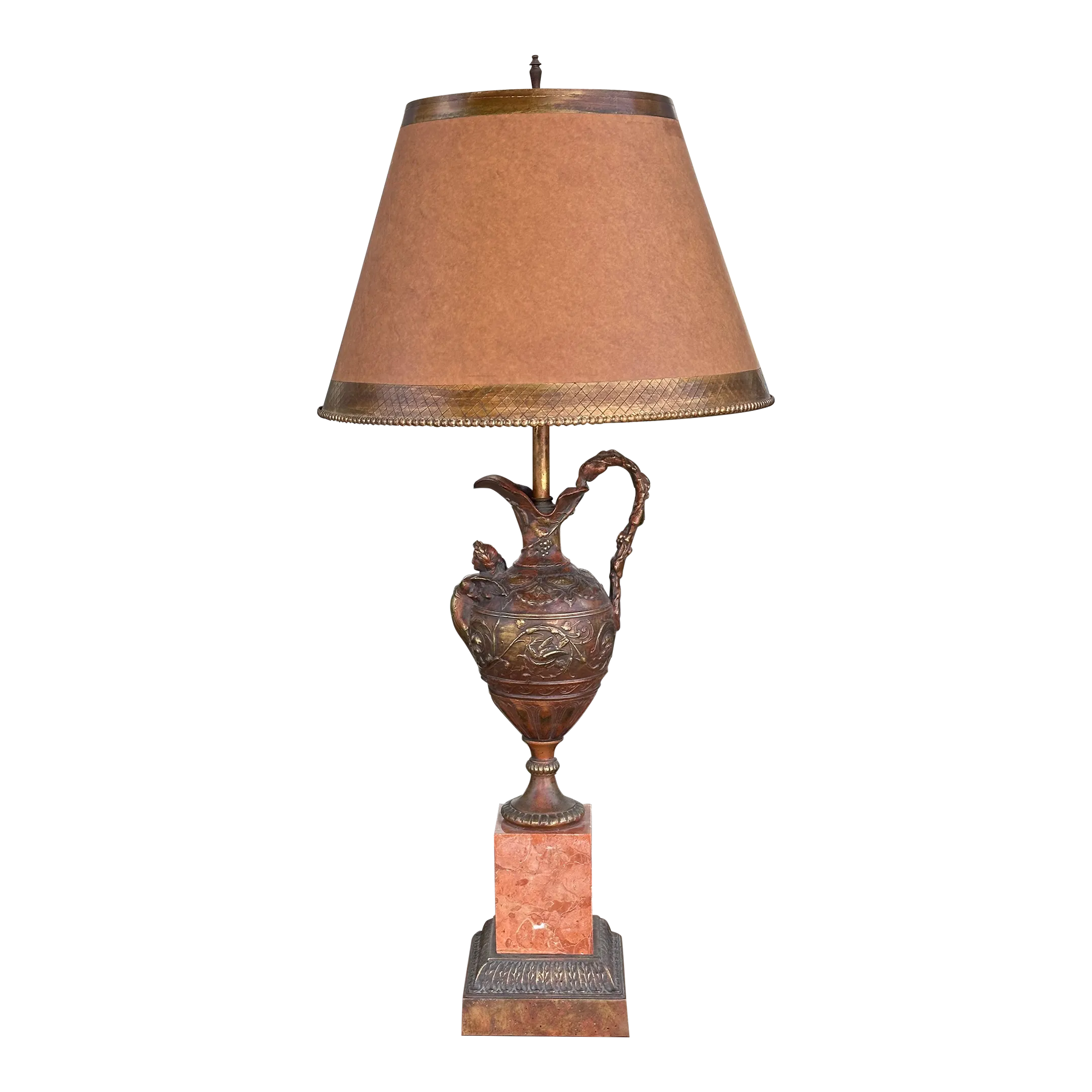 Antique Patinated Bronze Earn Form Marble Lamp With Custom Shade | Chairish