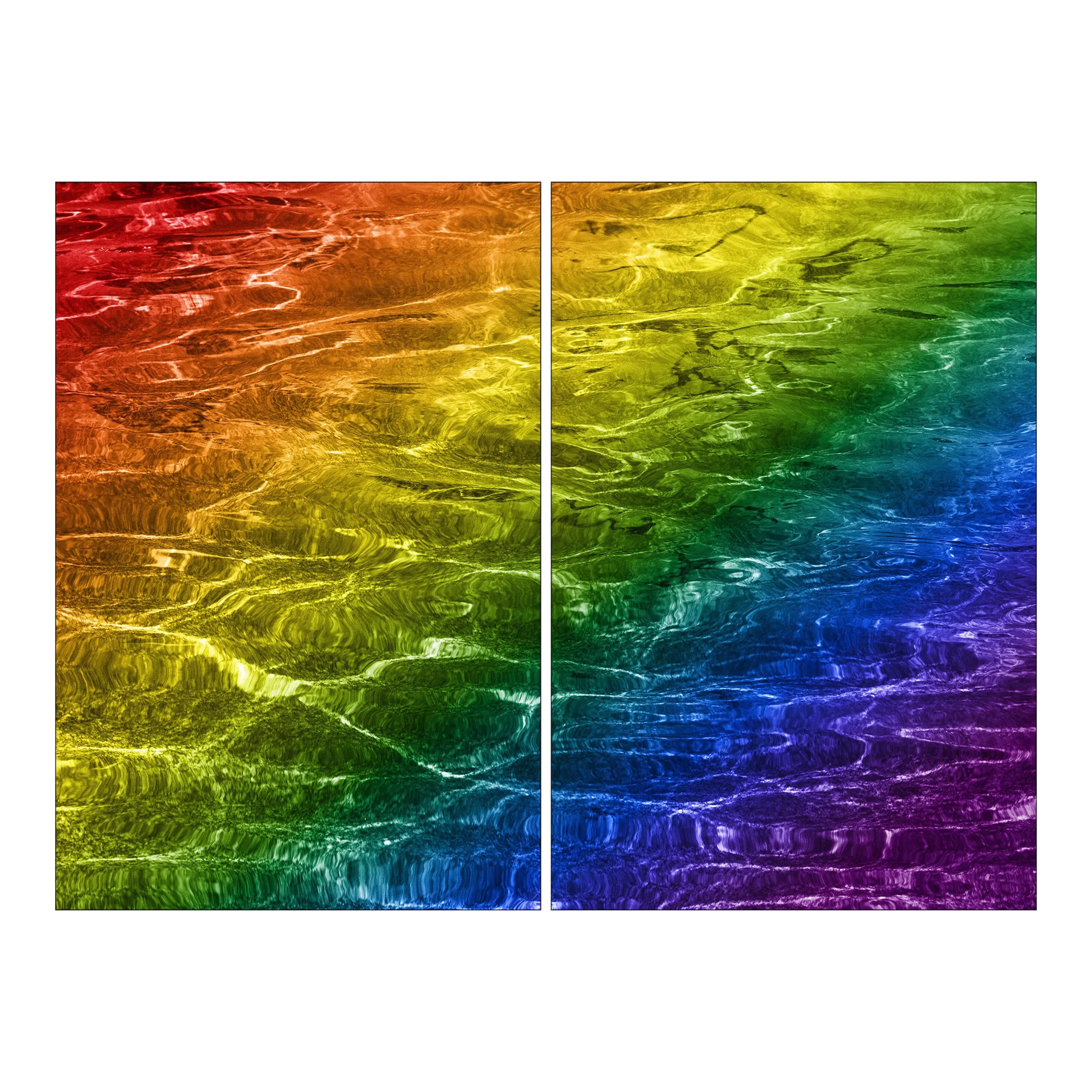 2024, Abstract Waterscape Diptych in Rainbow Tones, "Rainbow Water Reflections", Limited Edition ...
