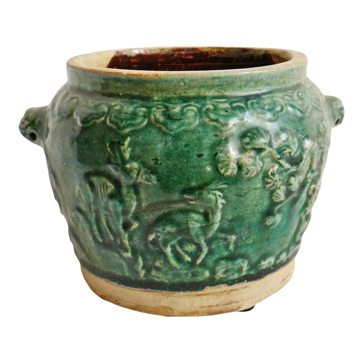 Antique Green Blue Ceramic Pot | Chairish