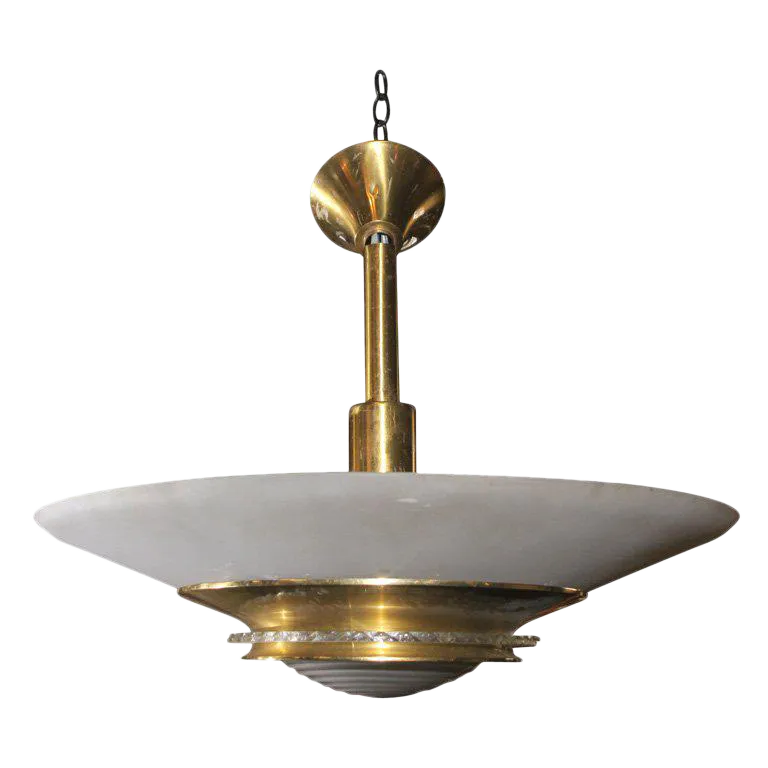 1950s Vintage Etched Glass Disk Light | Chairish