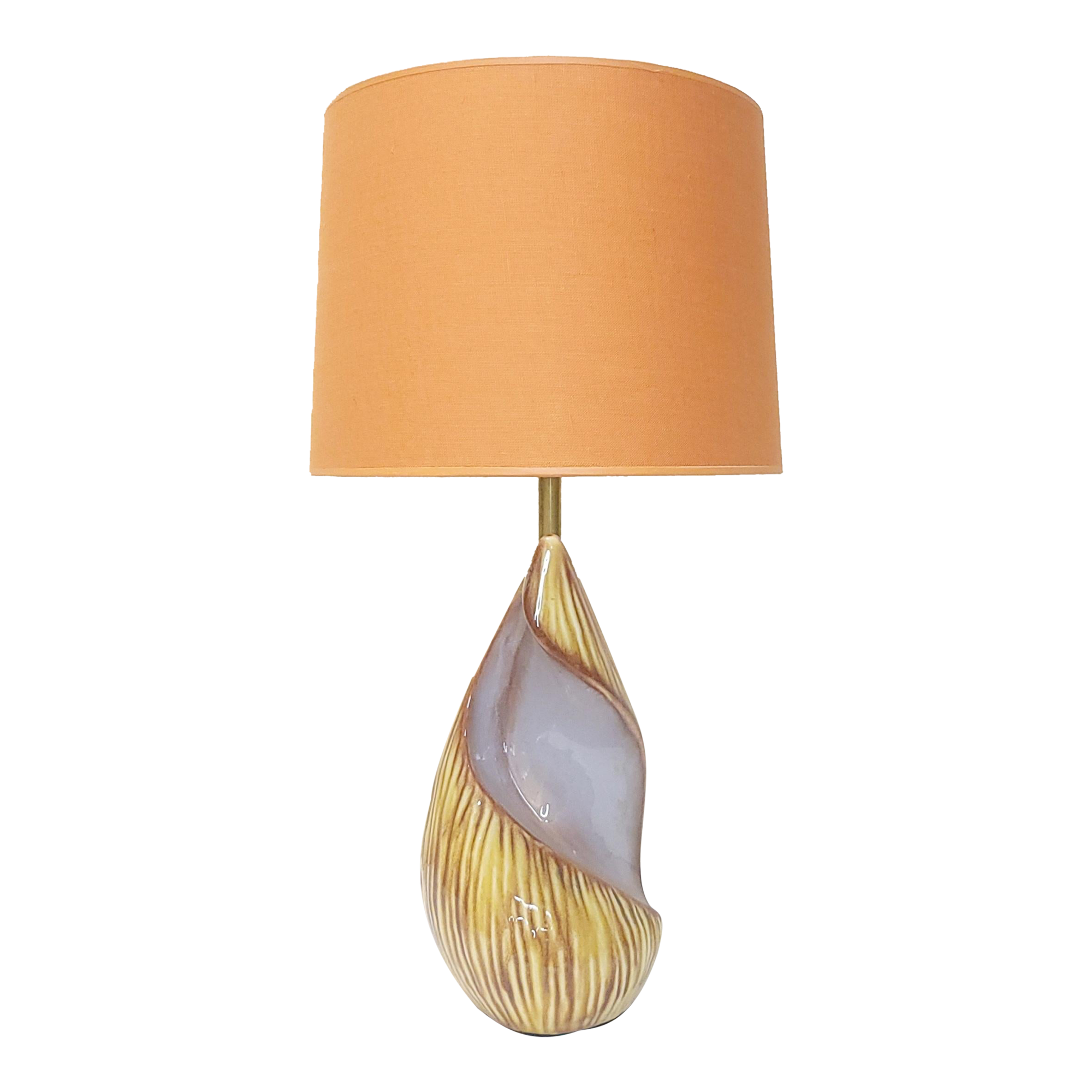 Single Midcentury Porcelain Pottery Lamp With Shade | Chairish