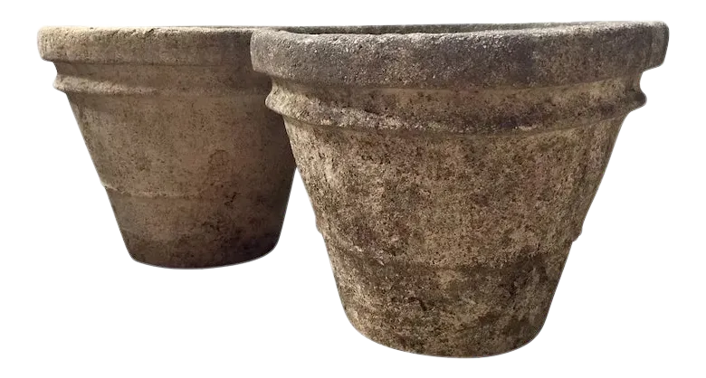 Early 20th Century Crushed Stone Garden Flower Pots - A Pair | Chairish