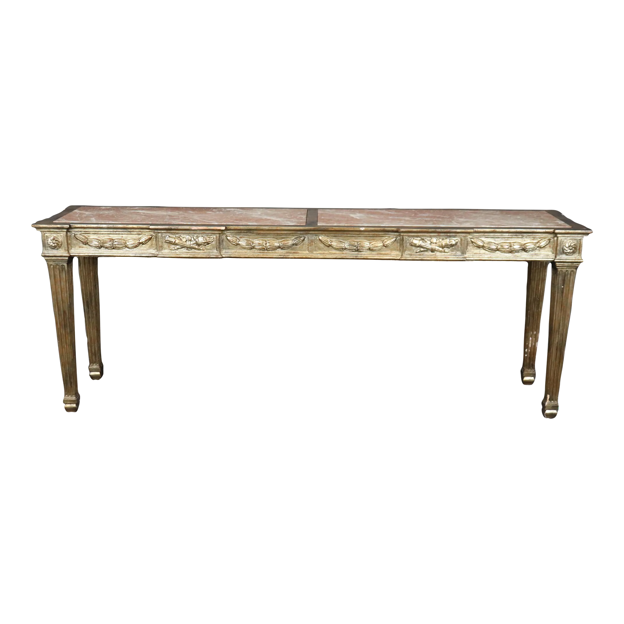Grand French Marble Top Carved Louis XVI Directoire Silver Leaf Console ...