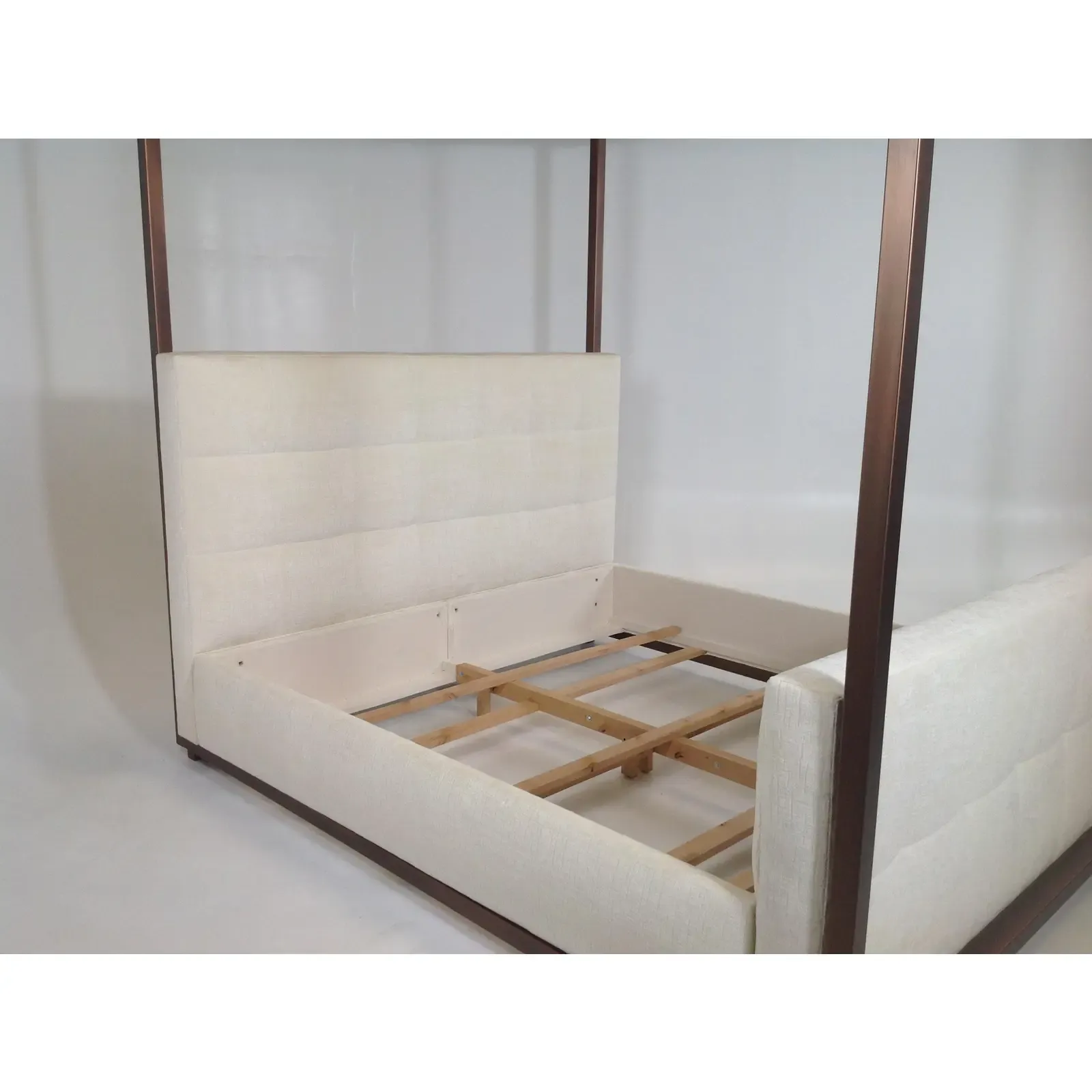 Modern Cal King Canopy Bed With Copper Finish and Chenille Fabric