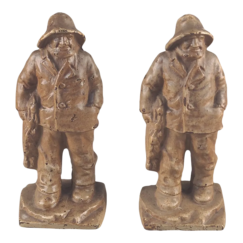 Antique Littco Cast Iron Old Salt Maine Fisherman Nautical Bookends or ...