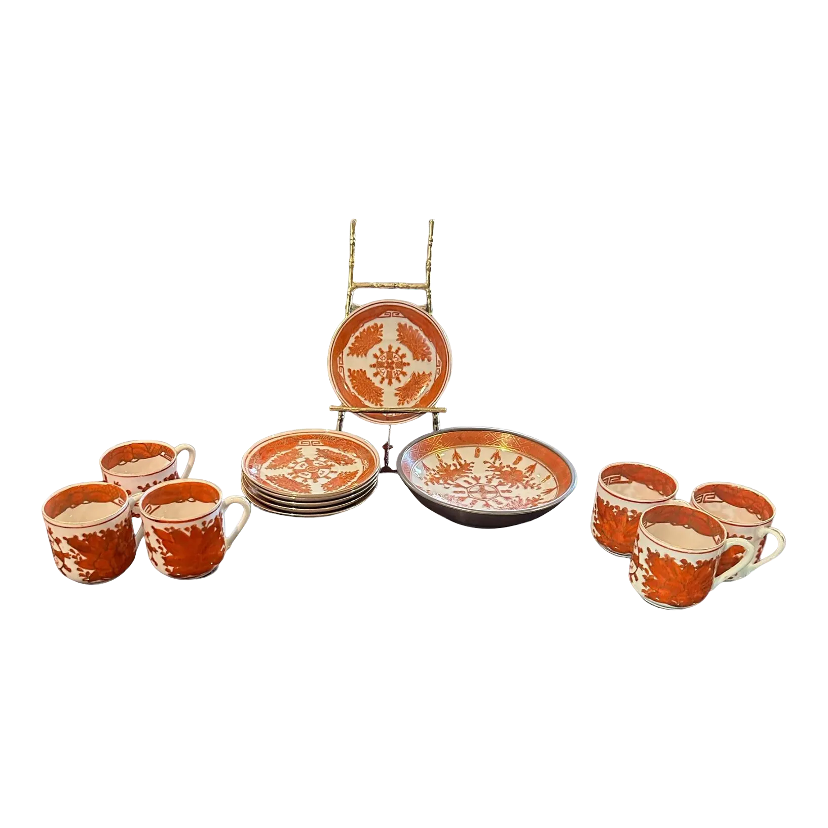 Vintage Japanese Tea Set With Decorative Bowl in Orange and Gold-Gilded ...