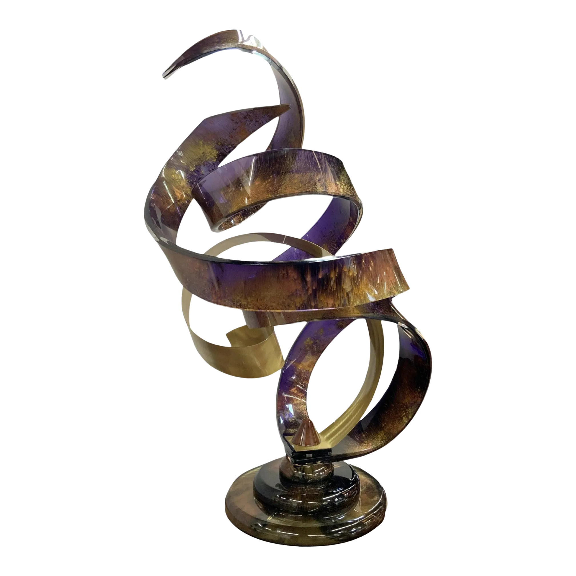 Abstract Lucite and Brass Spiral Sculpture by Shlomi Haziza. | Chairish